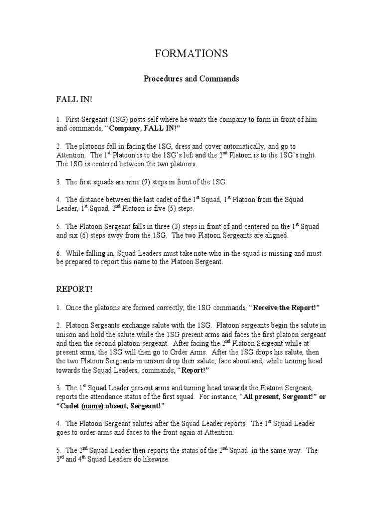 Formations: Procedures and Commands Fall In! | PDF | Platoon | Sergeant