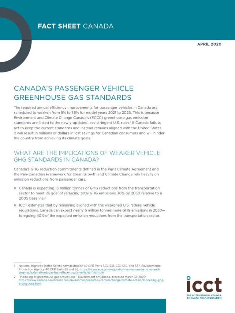 Canada CAFE Standards Fact Sheet | PDF | Emission Standard | Greenhouse Gas