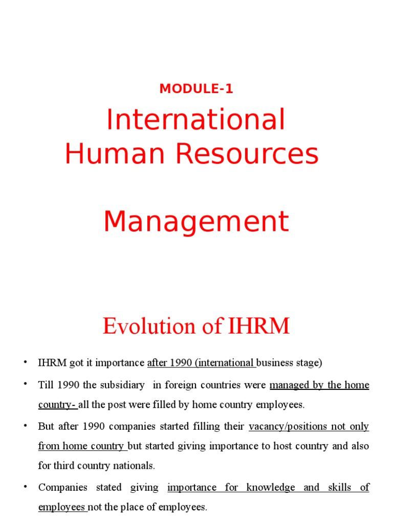 Ihrm - Module 1 | PDF | Human Resource Management | Internationalization