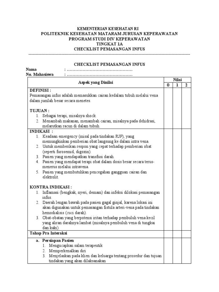 Ceklis Pemasangan Infus | PDF