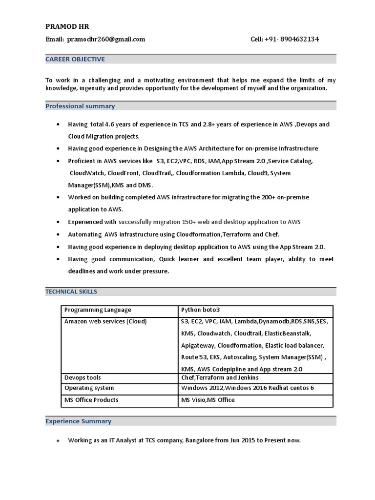 Pramod Resume PDF | PDF | Amazon Web Services | Cloud Computing
