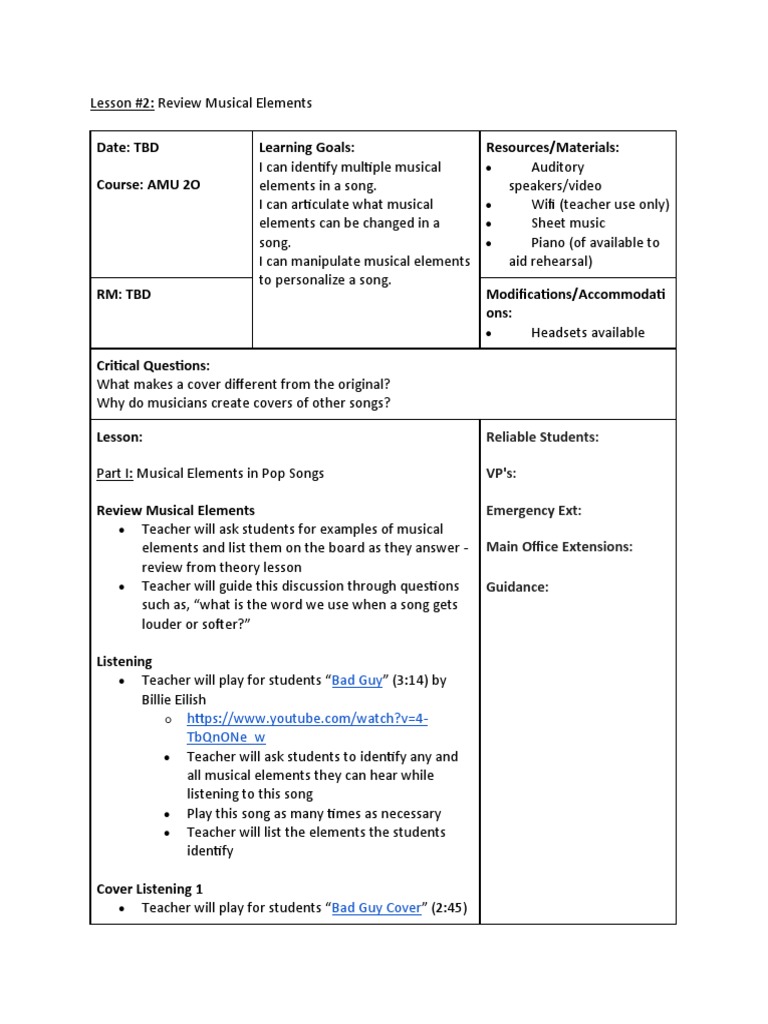 Music Class: Exploring Song Covers | PDF | Cognition | Behavior ...
