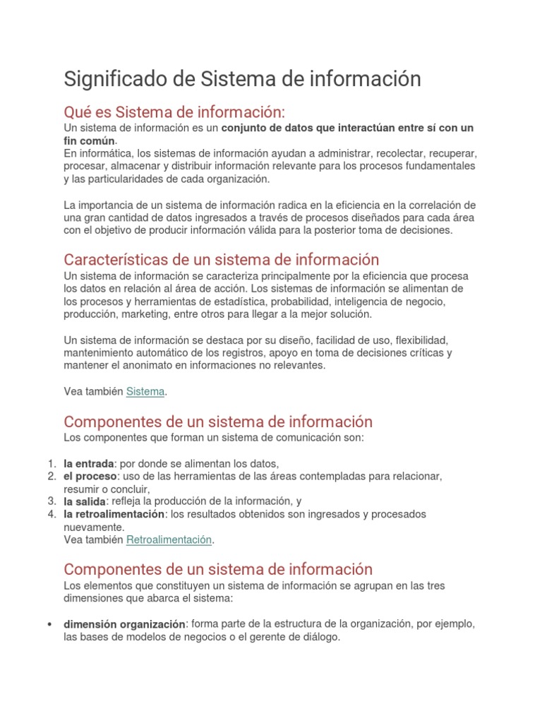 Significado de Sistema de Información | PDF | Sistema de informacion ...