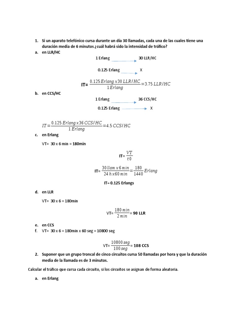 Cálculo de Tráfico Telefónico | PDF | Transmisión de datos | Redes de ...