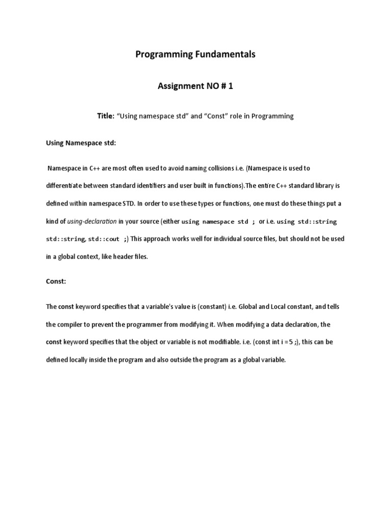 Programming Fundamentals: Assignment NO # 1 | PDF