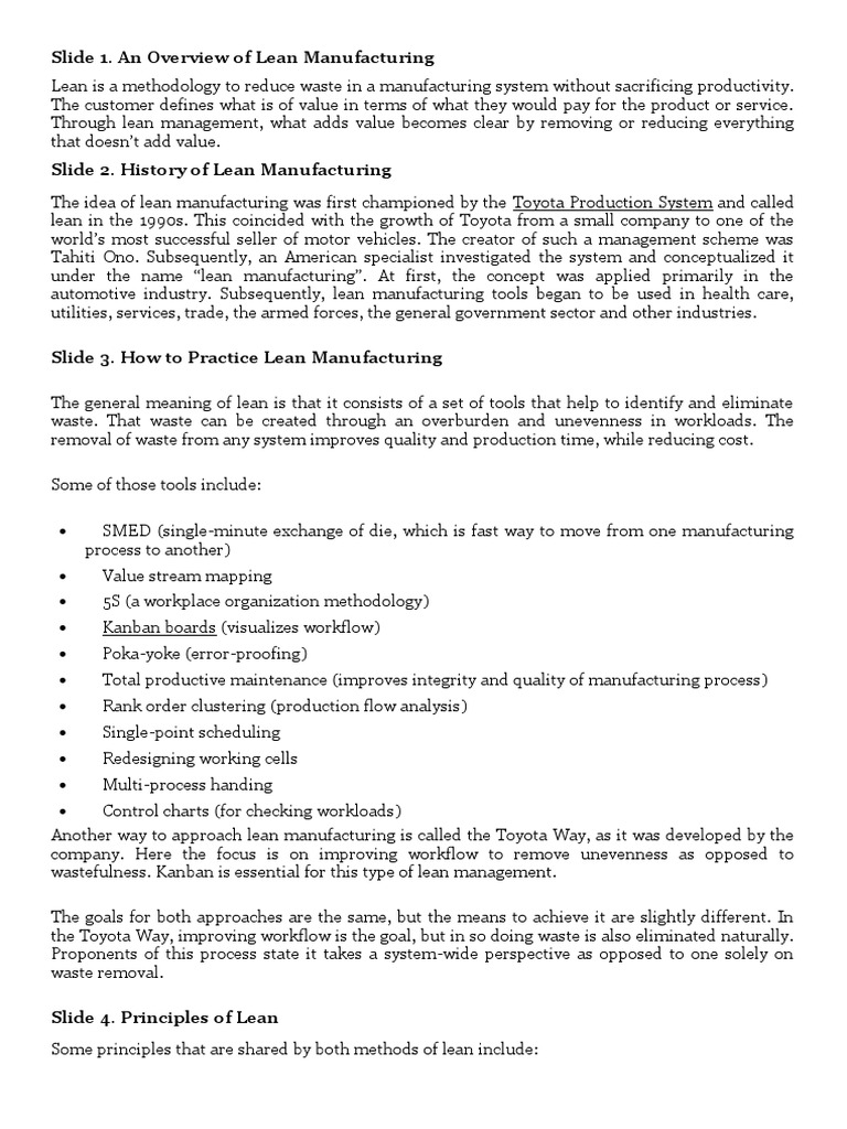 Slide 1. An Overview of Lean Manufacturing | PDF | Lean Manufacturing ...