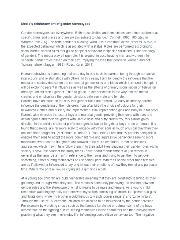 Media's Reinforcement of Gender Stereotypes | Download Free PDF ...
