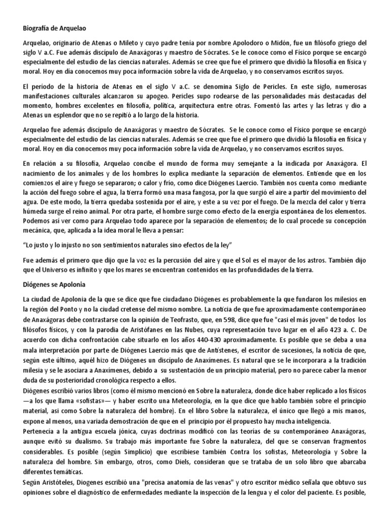 Arquelao y Diógenes de Apolonia | PDF | Science | Ciencia filosófica