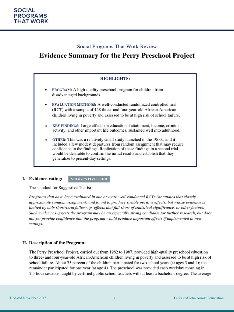Perry Preschool Project Evidence Summary PDF | PDF | Randomized ...