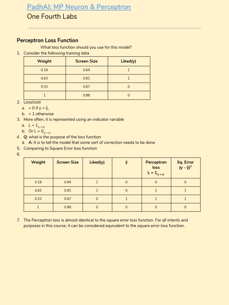 Perceptron Loss Function Explained | PDF