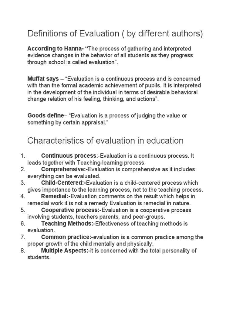 Definitions of Evaluation (By Different Authors) | PDF | Learning ...