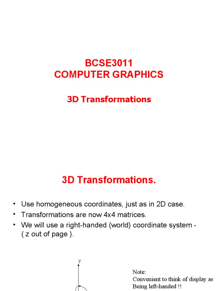 BCSE3011 Computer Graphics: 3D Transformations | PDF