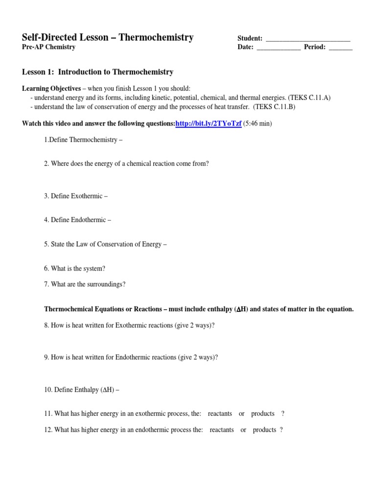 Lesson 1 - Intro To Thermo - Student-3 | PDF | Temperature | Molecules