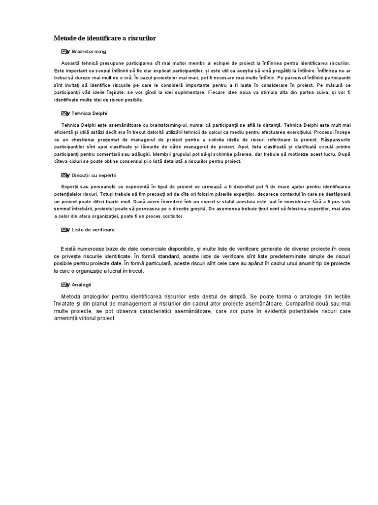 Metode de Identificare A Riscurilor | PDF