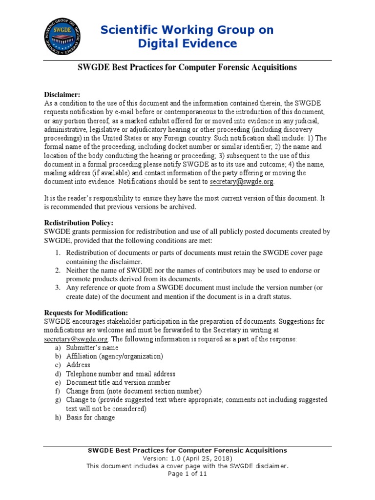 SWGDE Best Practices for Forensic Acquisitions | PDF | Digital ...