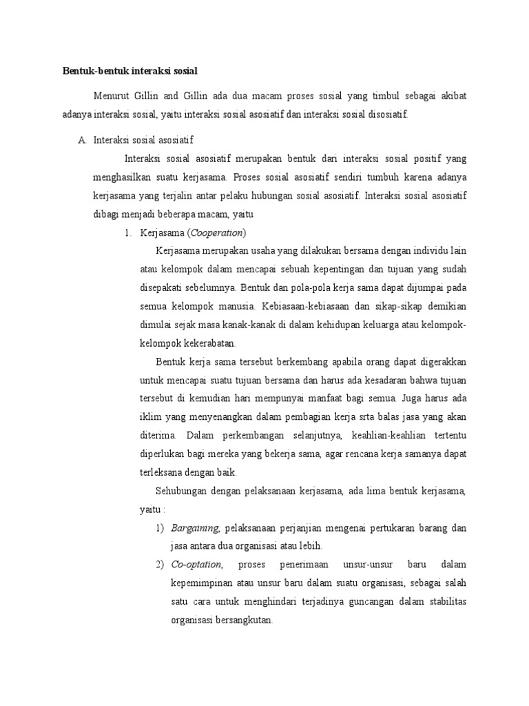Bentuk-Bentuk Interaksi Sosial | PDF