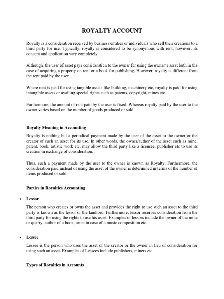 Royalty Account | PDF | Royalty Payment | Lease
