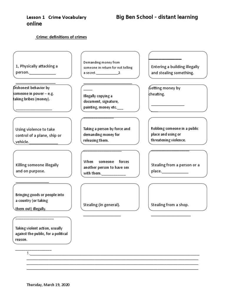 First Lesson Homework | PDF | Theft | Robbery