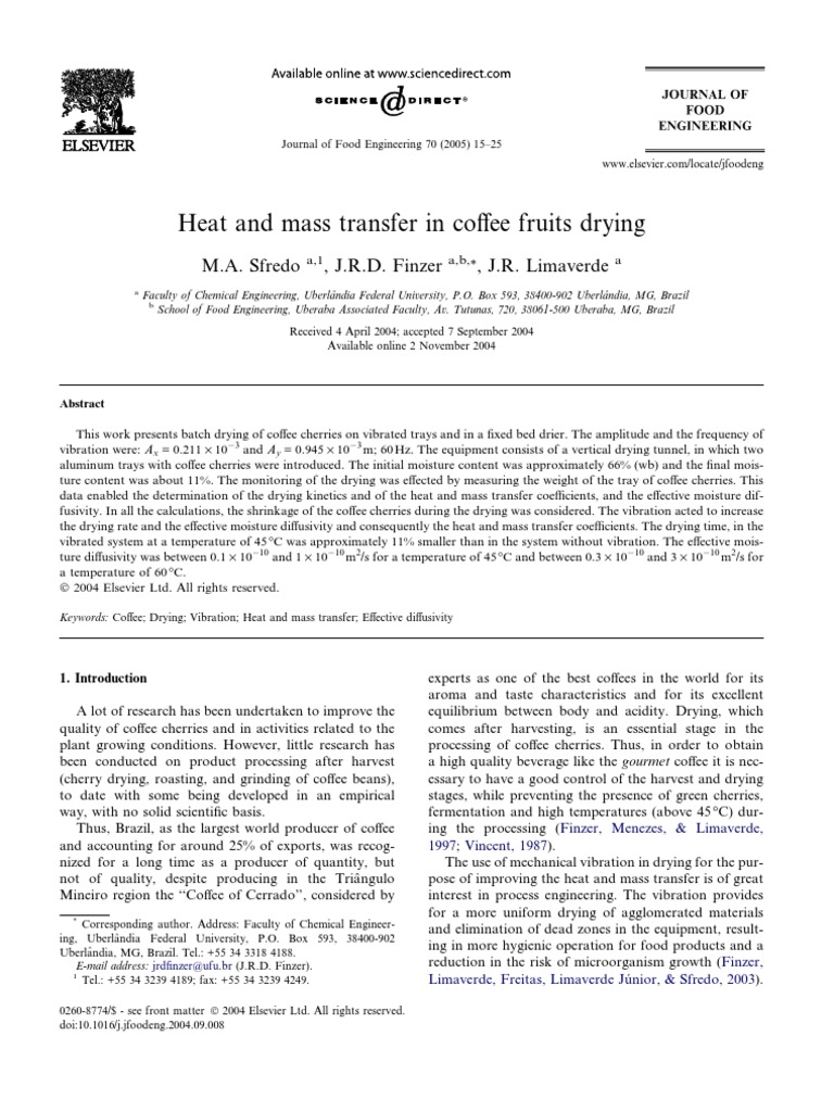 87.heat and Mass Transfer in Coffee Fruits Drying - M.A. Sfredo PDF | PDF | Relative Humidity ...