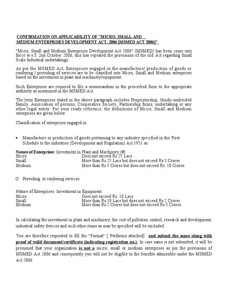 Confirmation On MSMED Act 2006 | PDF | Business | Government Information