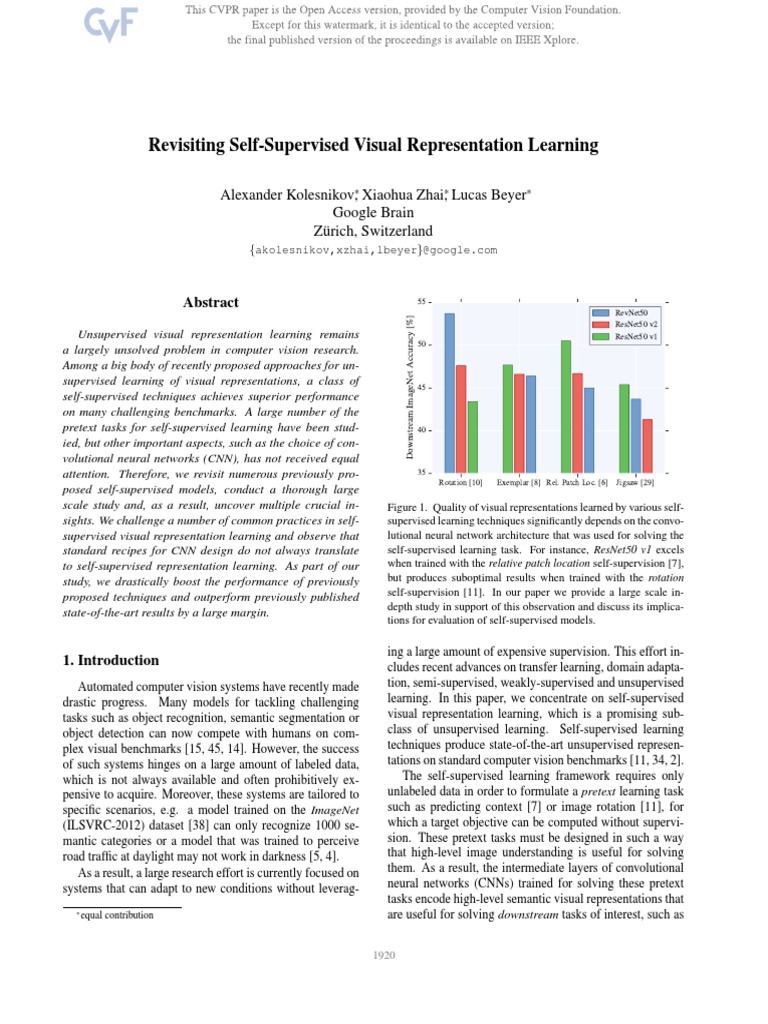Revisiting Self-Supervised Visual Representation Learning PDF | PDF | Computer Vision | Cybernetics