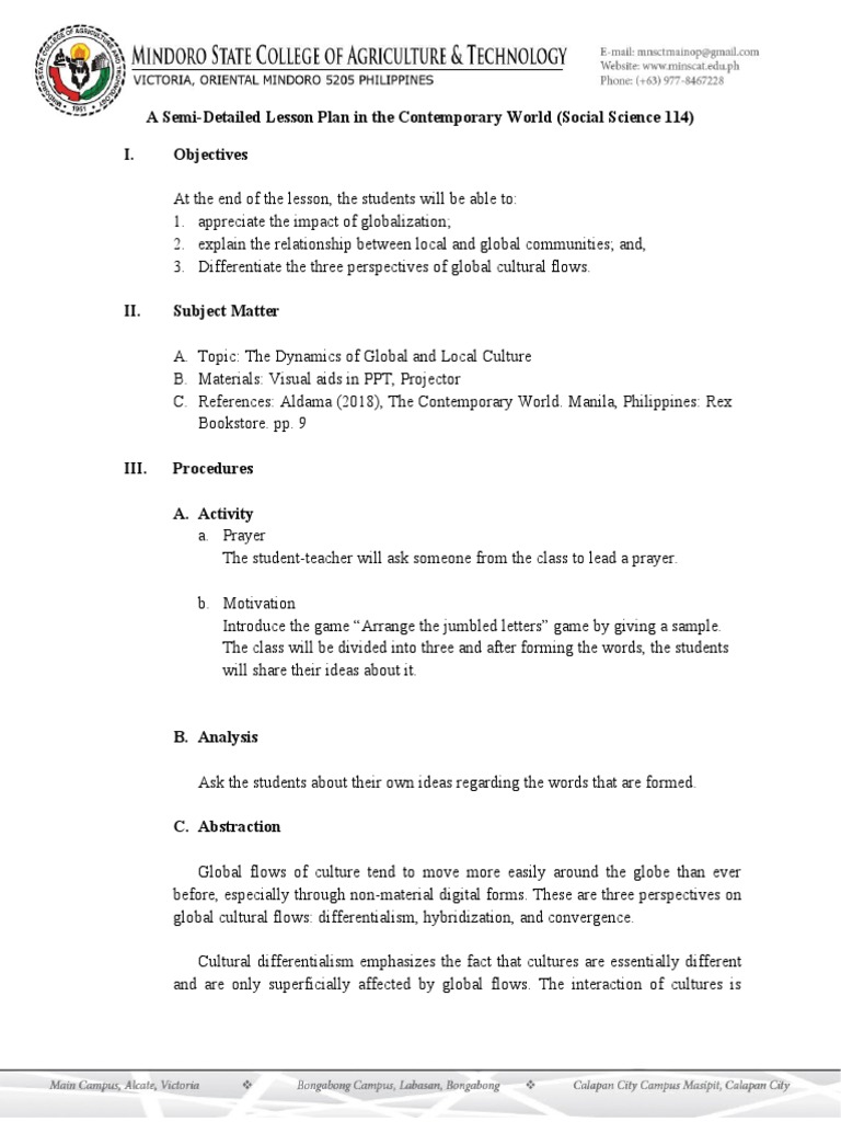 Semi-Detailed Lesson Plan in Contemporary World | PDF | Science | Cognition