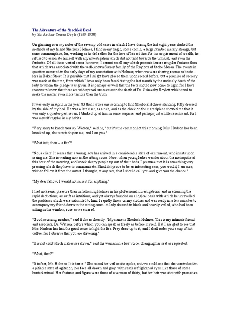 By Sir Arthur Conan Doyle (1859-1930) : The Adventure of The Speckled ...