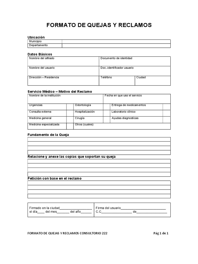 Formato de Quejas y Reclamos. | PDF