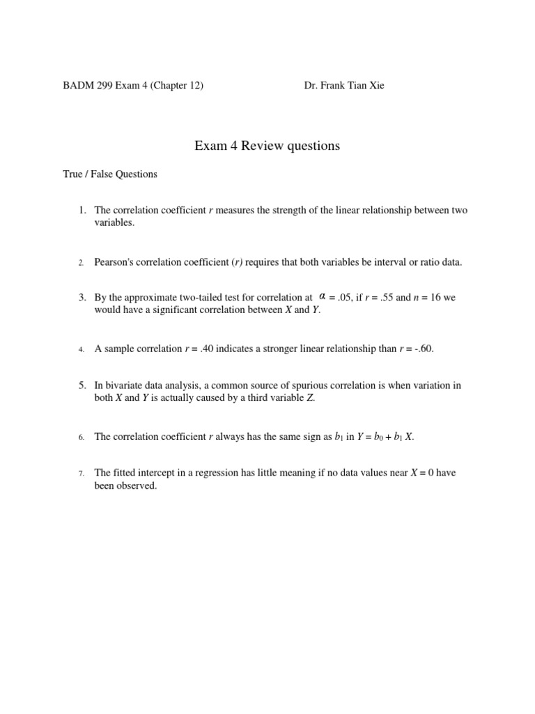 BADM 299 Exam 4 Chap 12-Review Questions | PDF | Regression Analysis ...