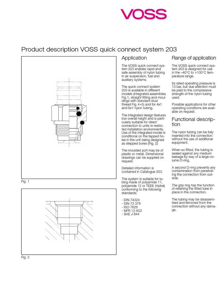 Product Description VOSS Quick Connect System 203: Application Range of Application | PDF | Pipe ...