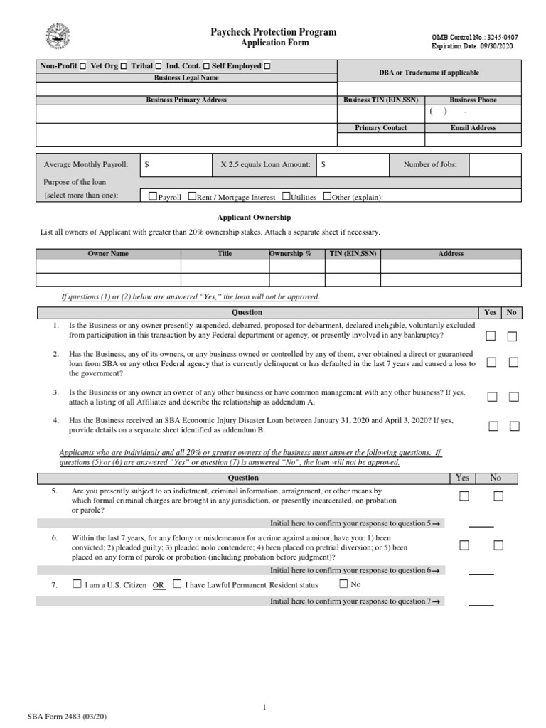 Paycheck Protection Program Application 3 30 2020 v3 | PDF | Small ...