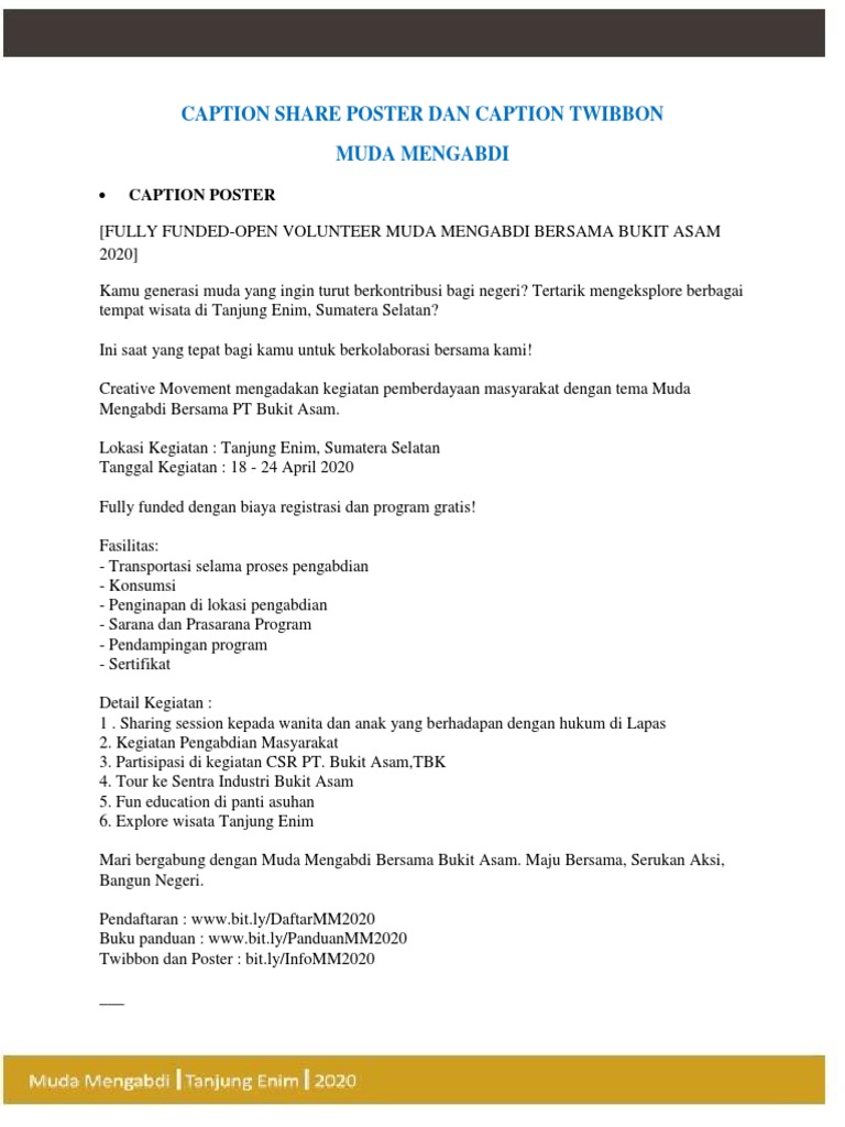 Caption Twibbon Dan Poster Muda Mengabdi PDF | PDF