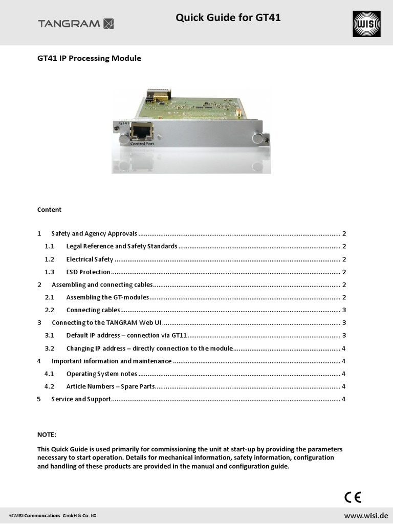 Quick Guide For GT41: GT41 IP Processing Module | PDF | Electrostatic ...