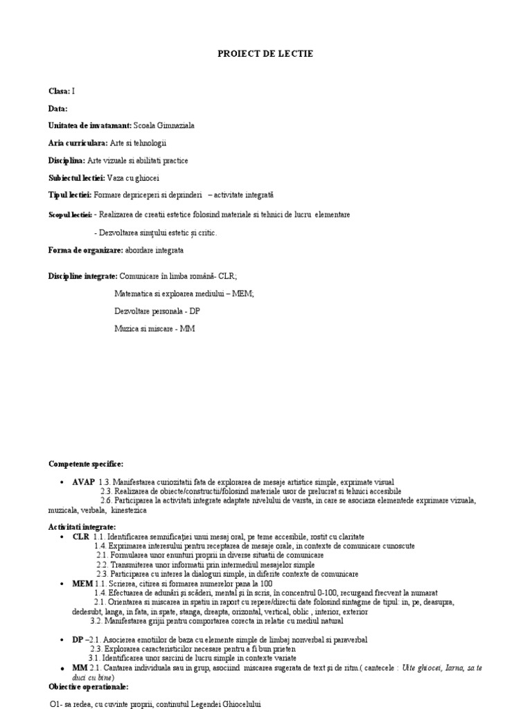 Proiect de Lectie AVAP Primavara | PDF