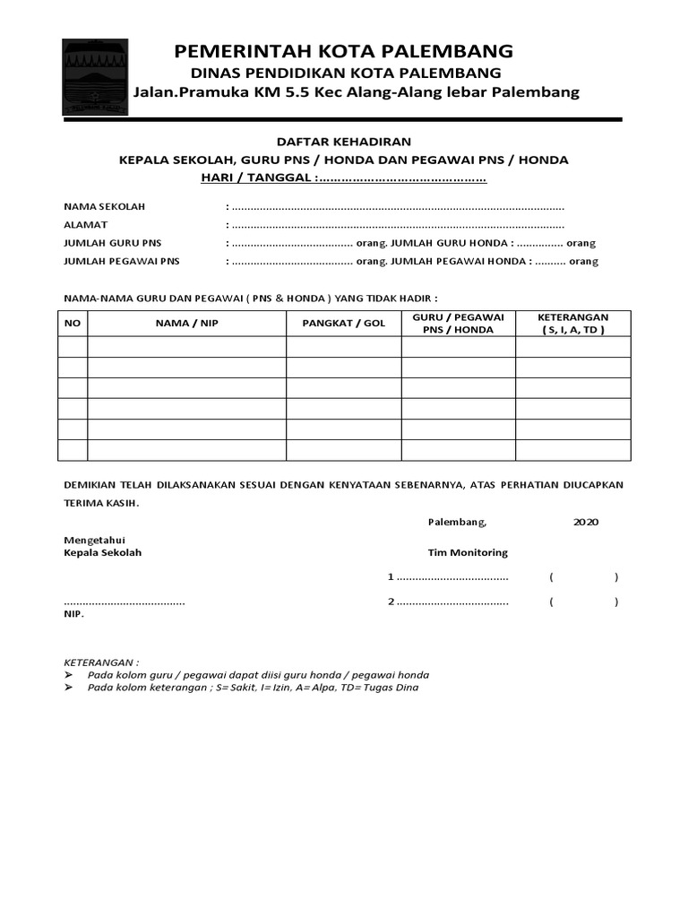 Daftar Kehadiran Guru dan Pegawai | PDF