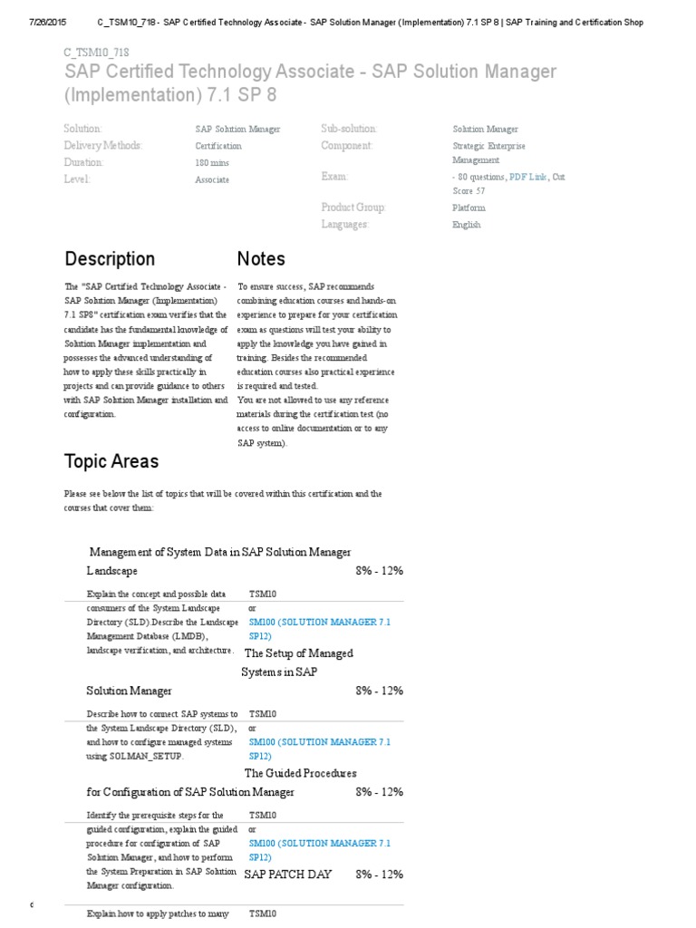 C - TSM10 - 718 - SAP Solution Manager PDF | PDF | Certification | Sap Se