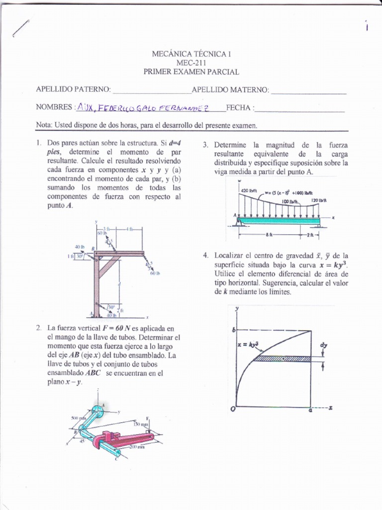 EXAMENES Estatica Mec211 | PDF | Fricción | Fuerza