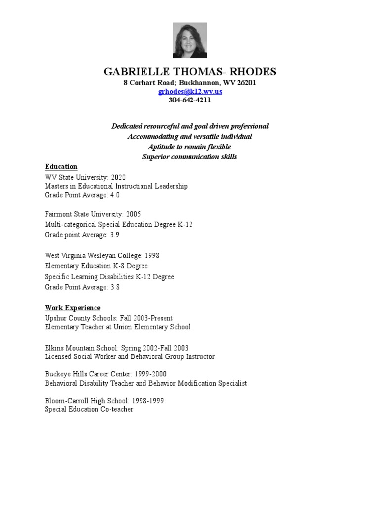Gabrielle Rhodes Resume | PDF | Special Education | Teachers
