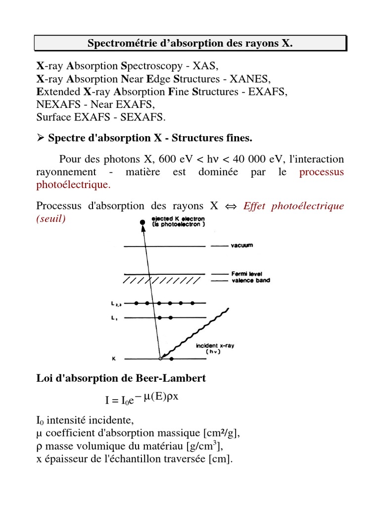 Spectrométrie d'absorption X et EXAFS | PDF | Orbitale atomique | Photon