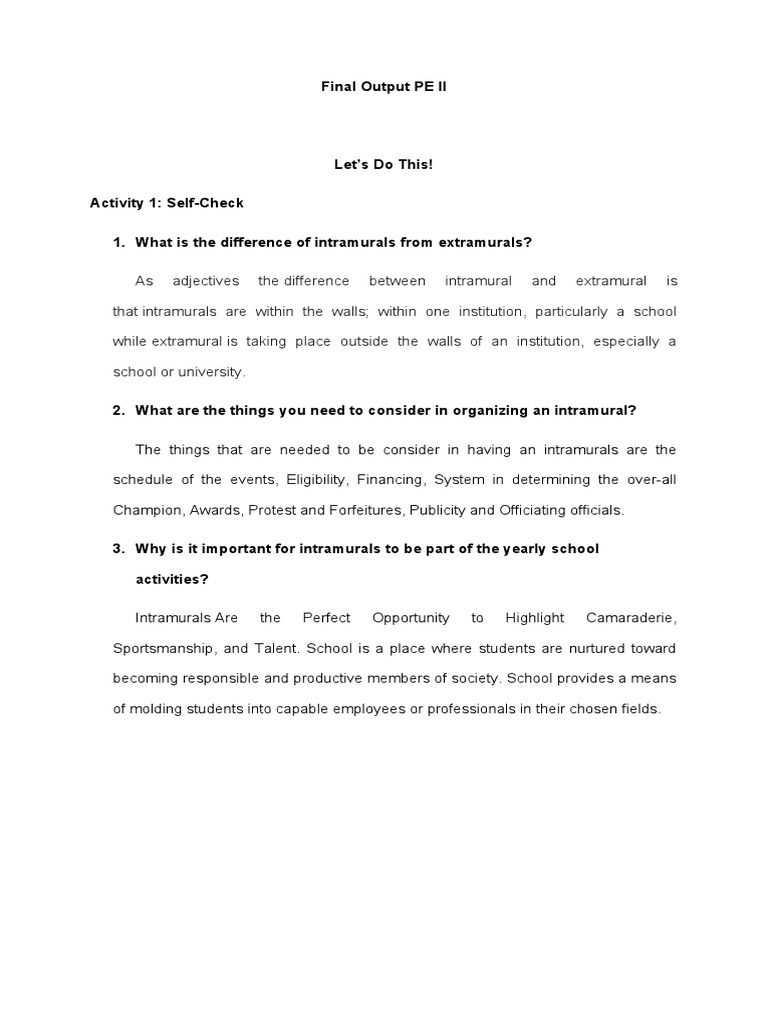 Final Output PE II New | PDF | Entertainment Events | Sports