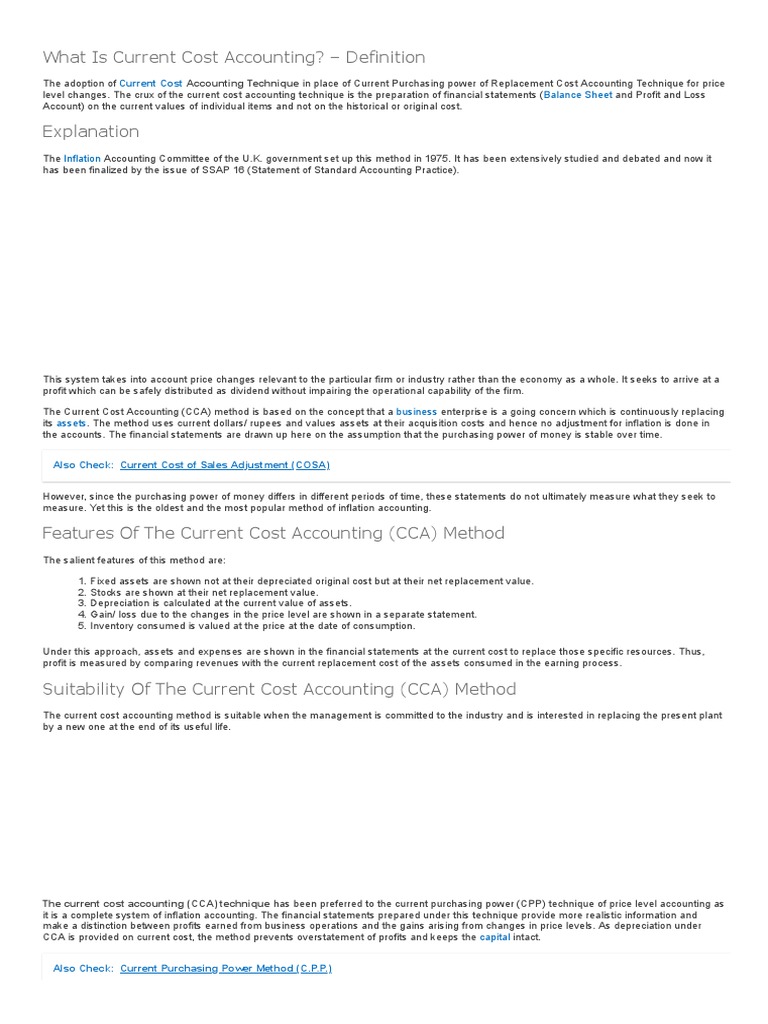 Current Cost Accounting (CCA) Technique - Inflation Accounting - Play ...