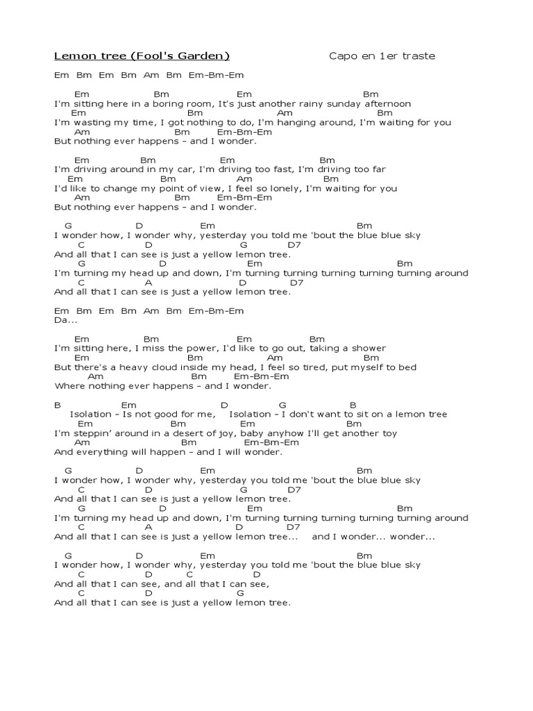 Guitar Chords for "Lemon Tree" | PDF