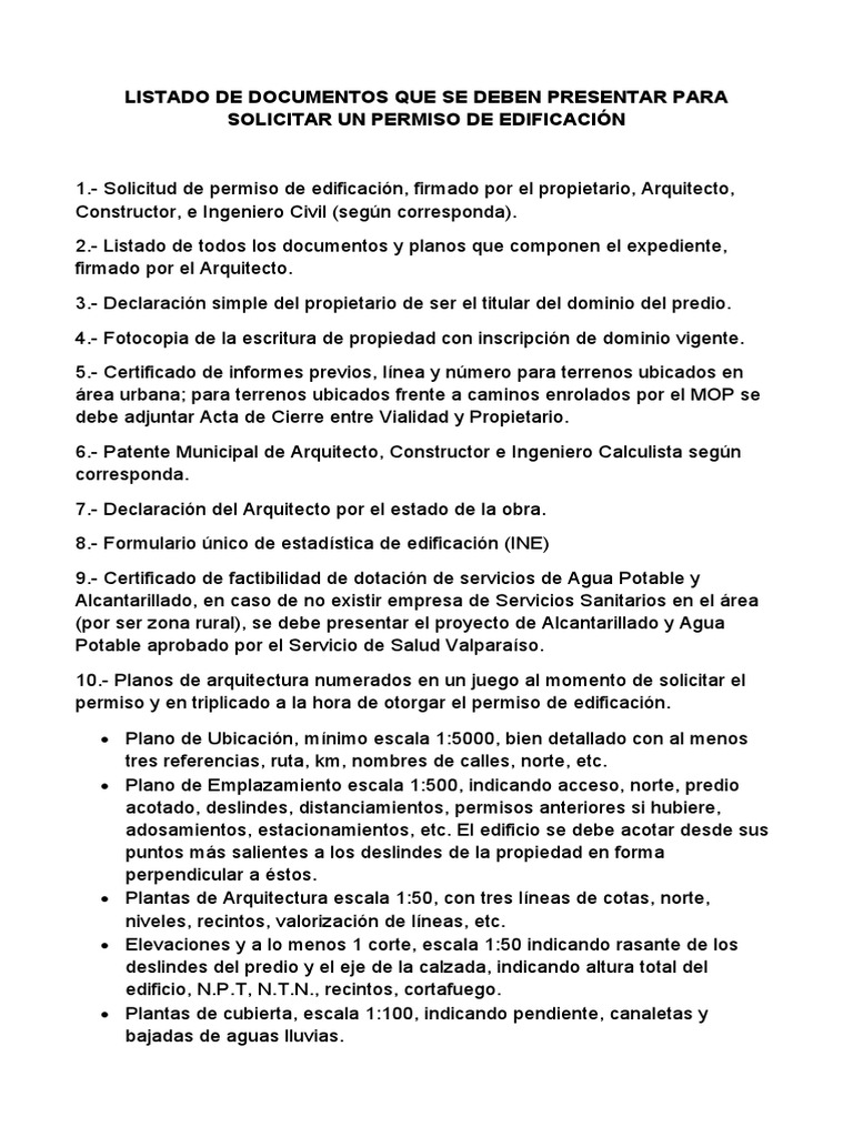 Listado de Documentos Que Se Deben Presentar para Solicitar Un Permiso de Edificación | PDF ...