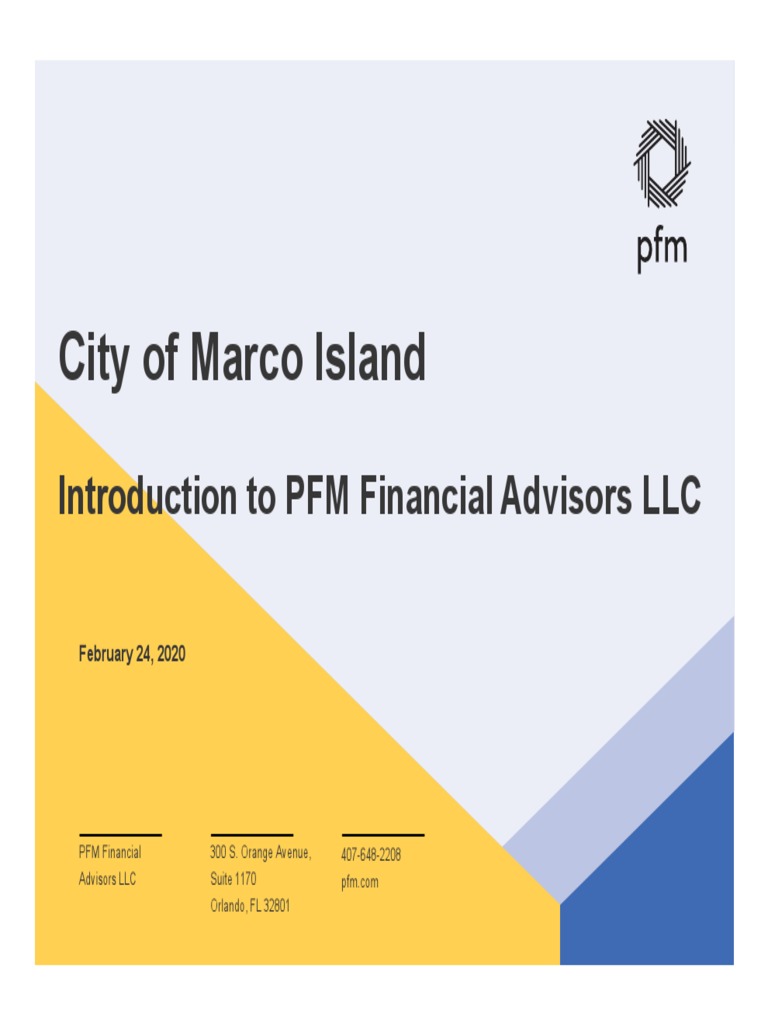 Introduction of PFM Financial Advisors LLC To City of Marco Island ...