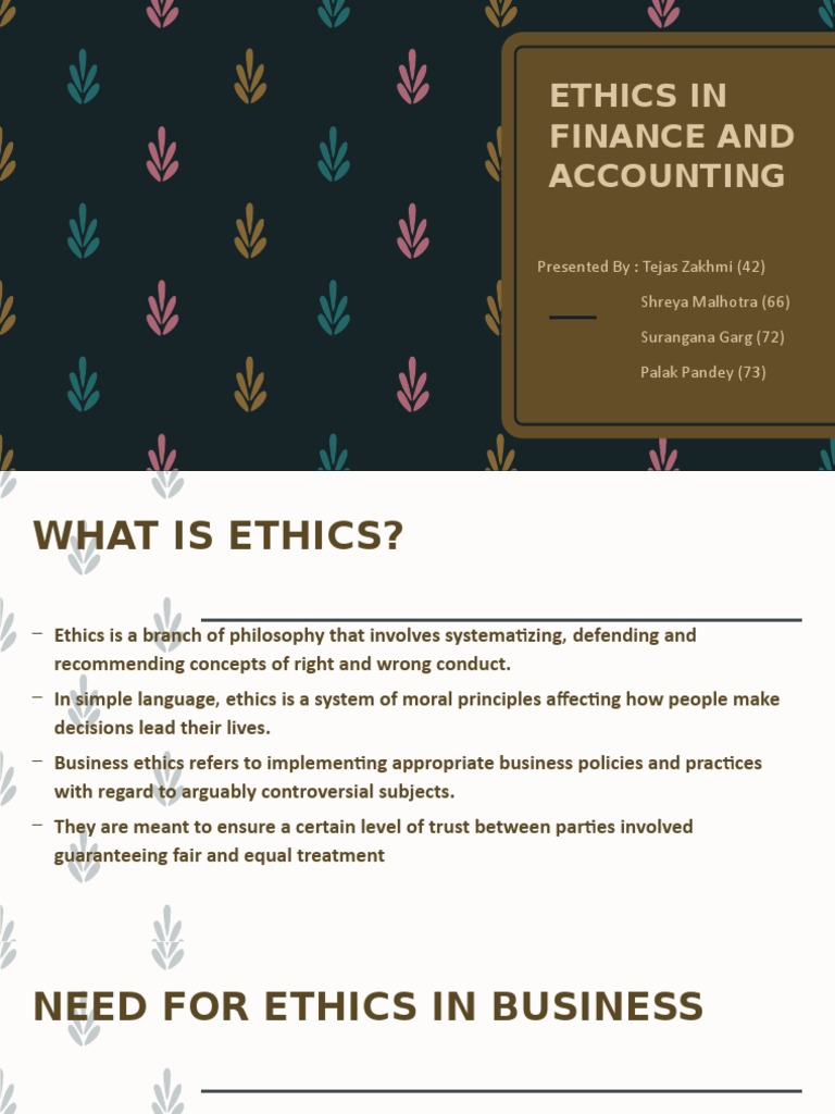 Ethics in Finance and Accounting Overview | PDF | Business Ethics ...