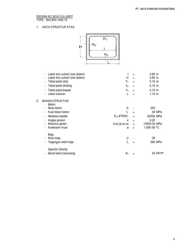 RC Box Culvert - Tipe 1 PDF | PDF