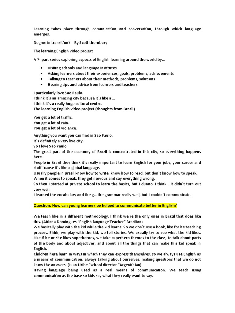 Learning Takes Place Through Comunication and Conversation | PDF ...