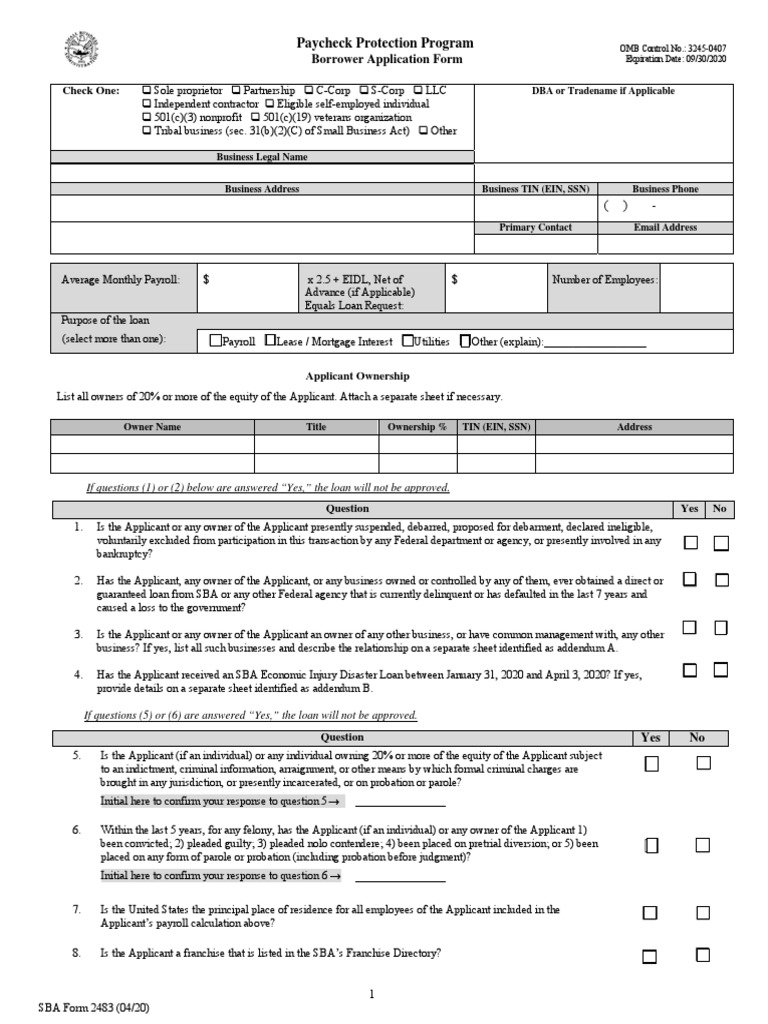 Ppp Form 2483 Fillable - Printable Forms Free Online