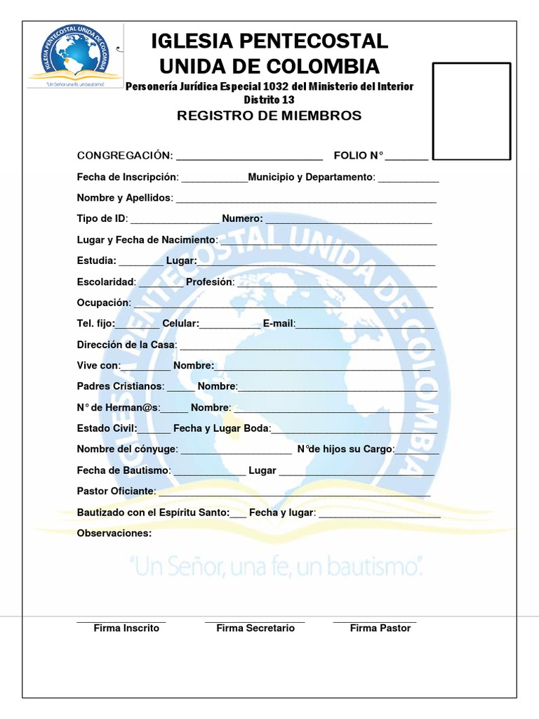 Registro de miembros de la Iglesia Pentecostal Unida de Colombia | PDF