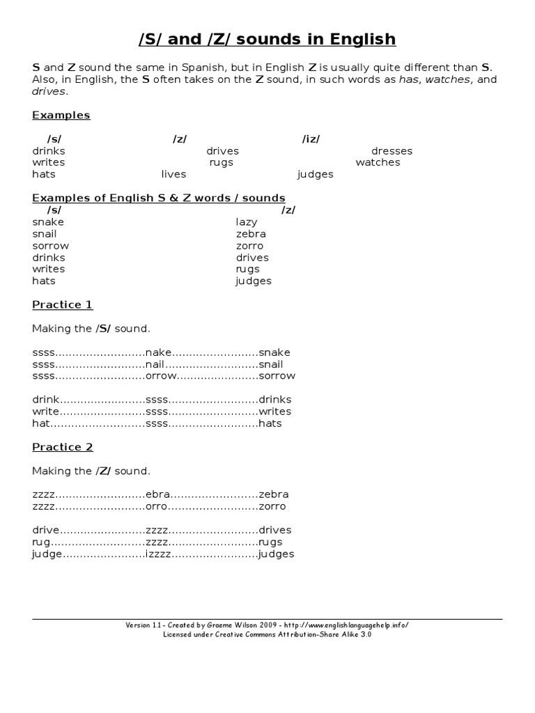 S/ and /Z/ Sounds in English: Drives | PDF